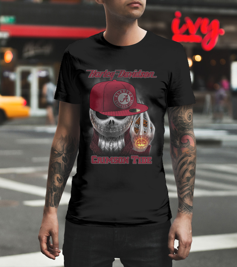 Harley Davidson Alabama Crimson Tide Halloween Skull T-Shirt