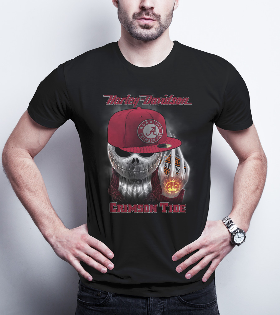 Harley Davidson Alabama Crimson Tide Halloween Skull T-Shirt