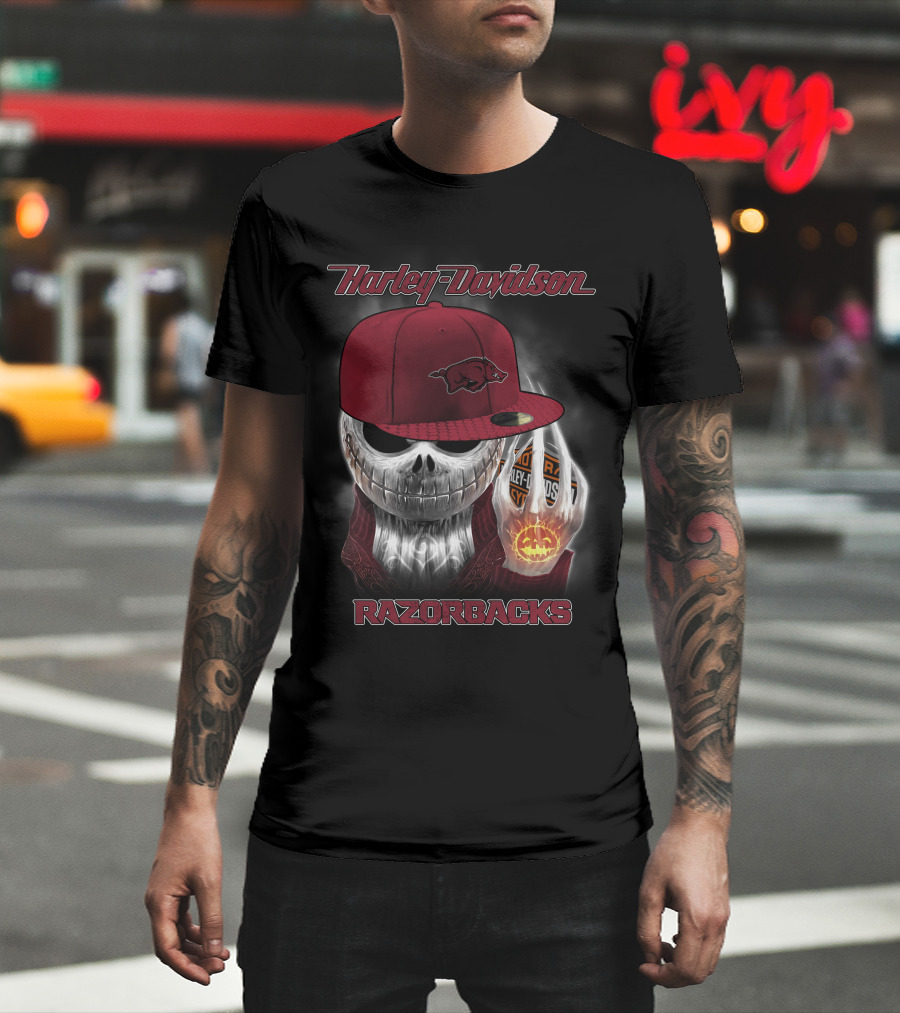 Harley Davidson Razorbacks Skull Cap Arkansas T-Shirt