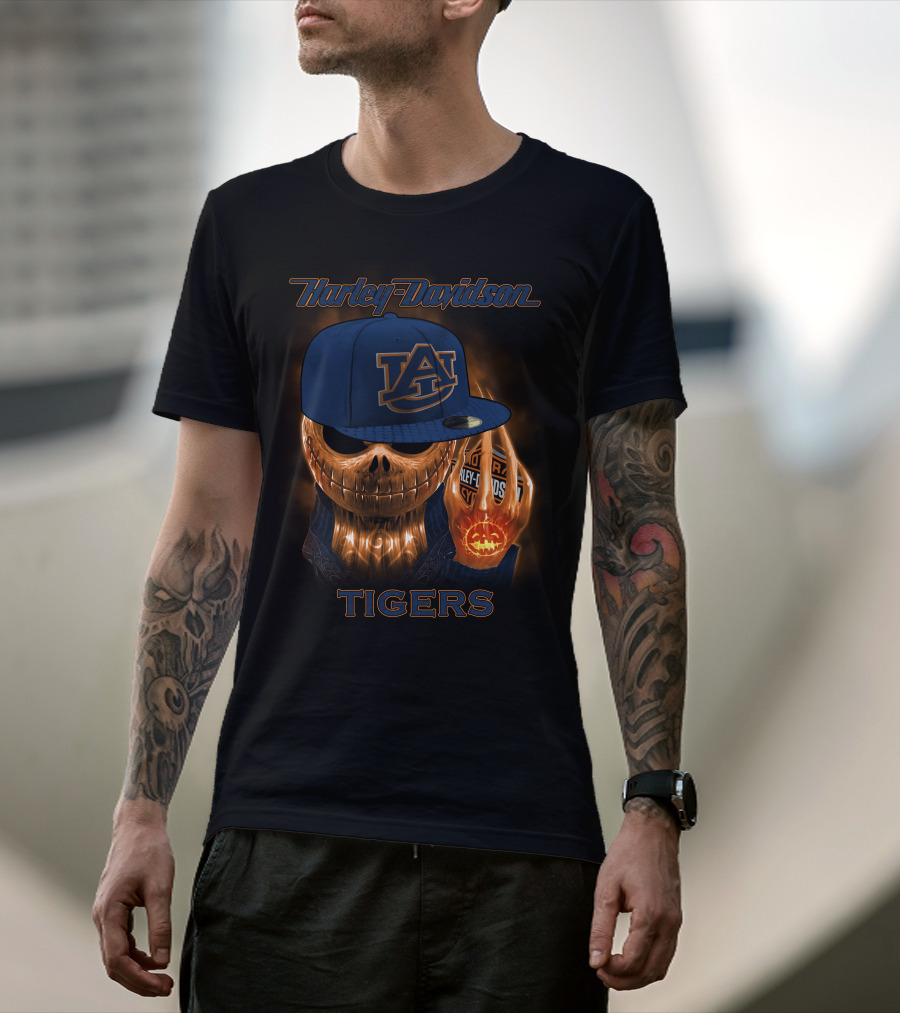 Harley Davidson Auburn Tigers Skeleton With Cap T-Shirt