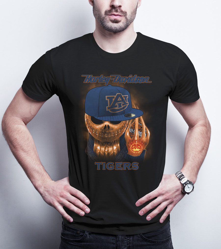 Harley Davidson Auburn Tigers Skeleton With Cap T-Shirt