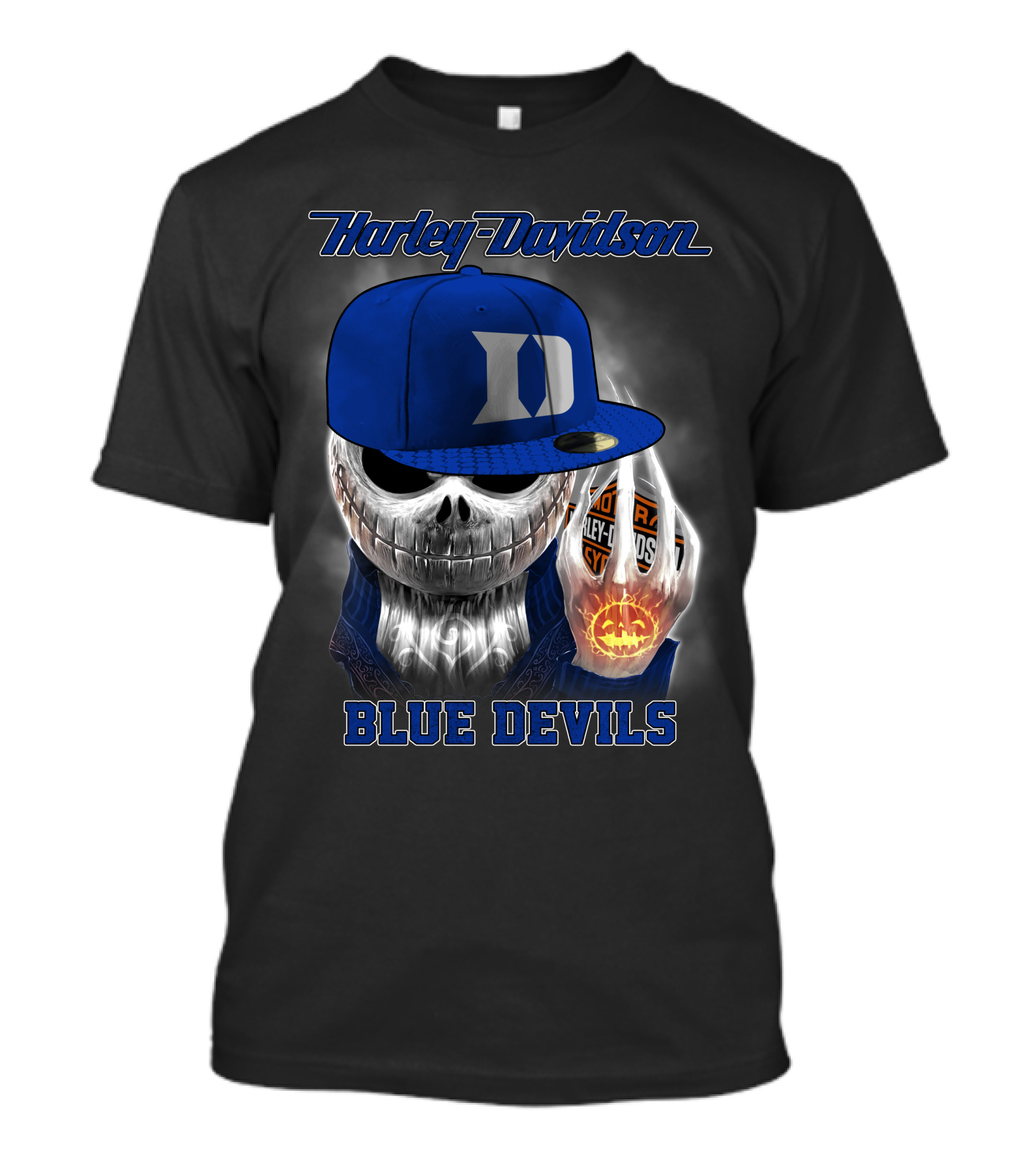 Harley Davidson Skull With Blue Devils Hat And Duke D T-Shirt