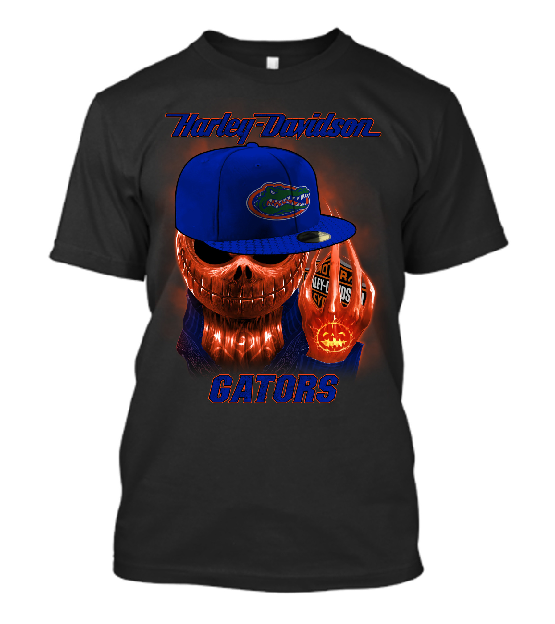 Harley Davidson Halloween Skull With Florida Gators Hat T-Shirt