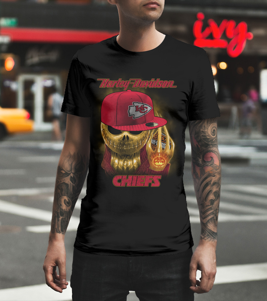 Harley Davidson Chiefs Kansas City Chiefs Hat Skull Halloween T-Shirt