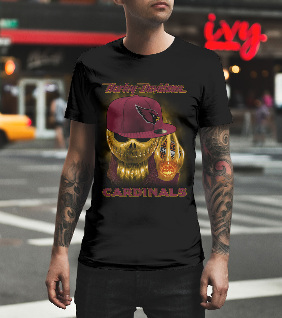 Harley Davidson Arizona Cardinals Gold Skull With Cap T-Shirt