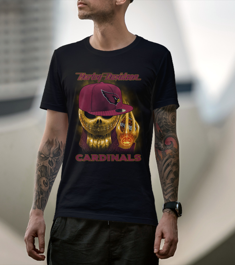 Harley Davidson Arizona Cardinals Gold Skull With Cap T-Shirt
