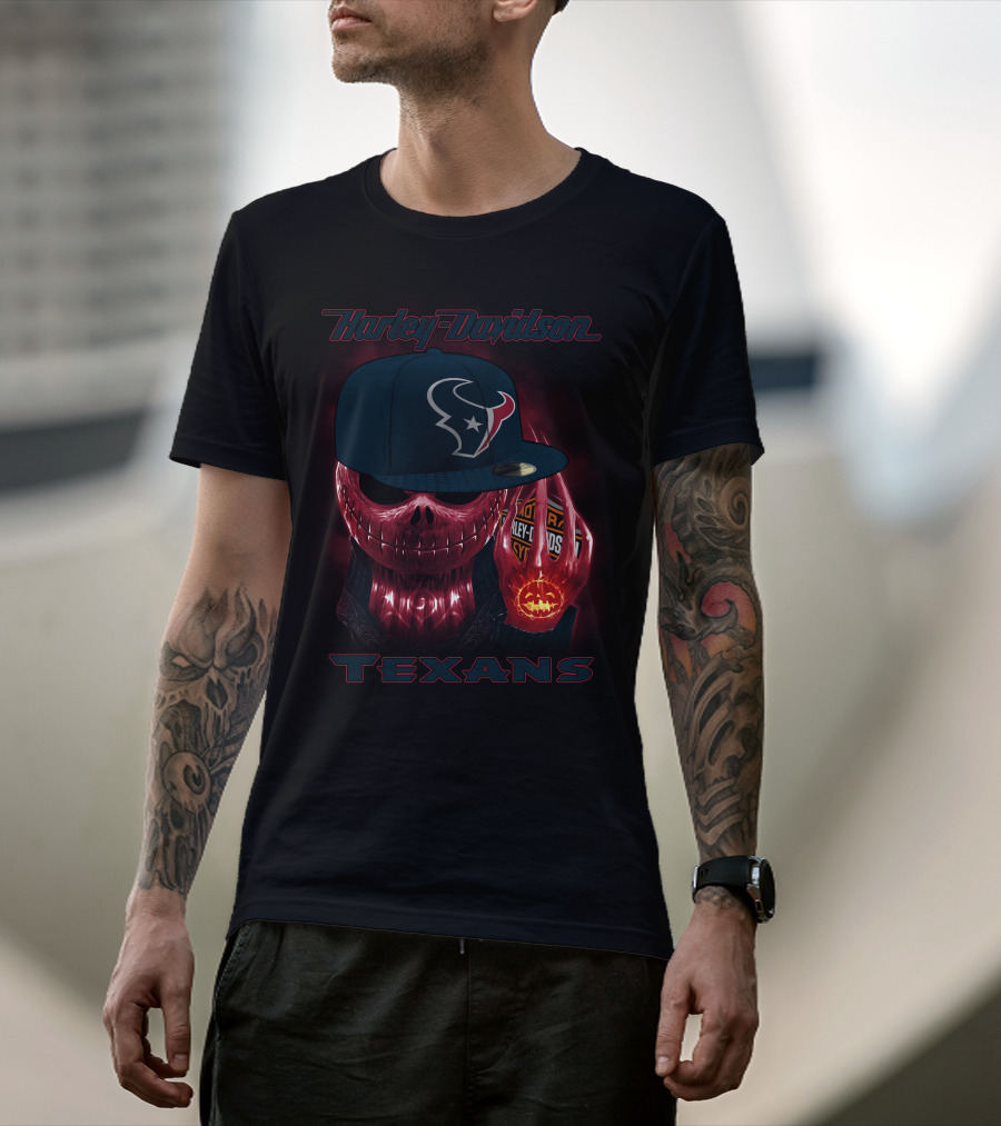 Harley Davidson Houston Texans Skulls And Cycles T-Shirt