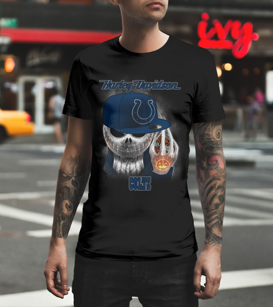 Harley Davidson Indianapolis Colts Halloween Skeleton T-Shirt