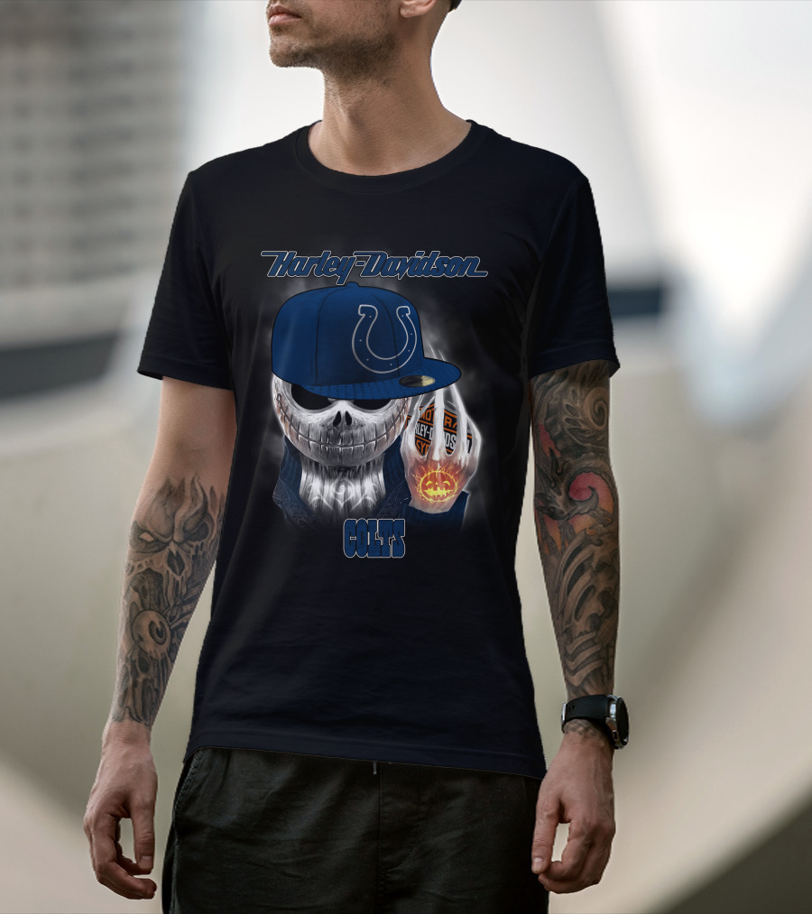 Harley Davidson Indianapolis Colts Halloween Skeleton T-Shirt