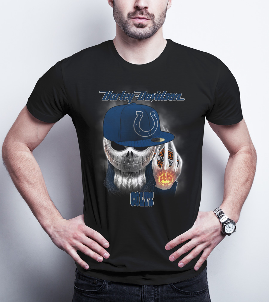 Harley Davidson Indianapolis Colts Halloween Skeleton T-Shirt