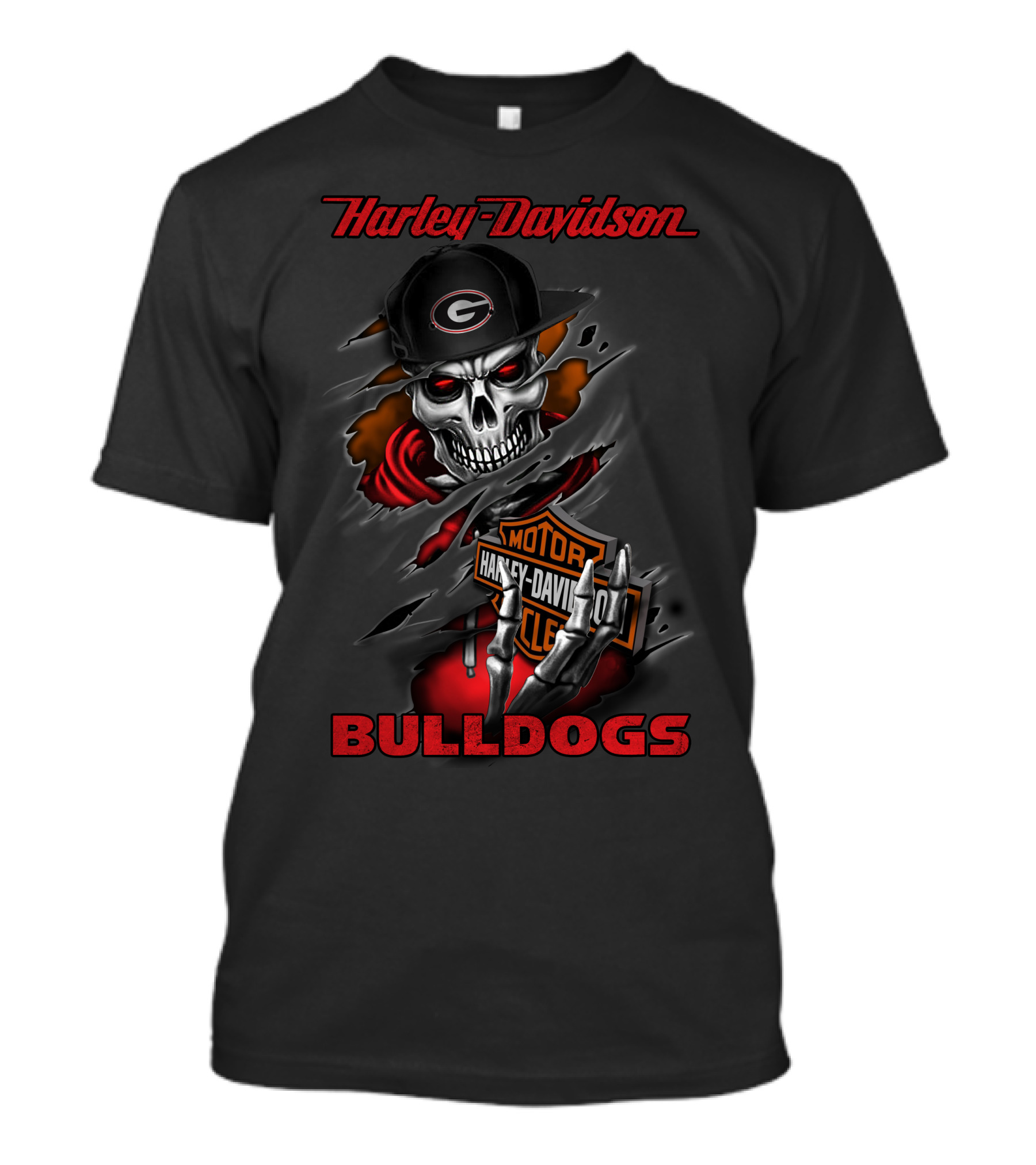 Harley Davidson Georgia Bulldogs Skeleton With Motor T-Shirt