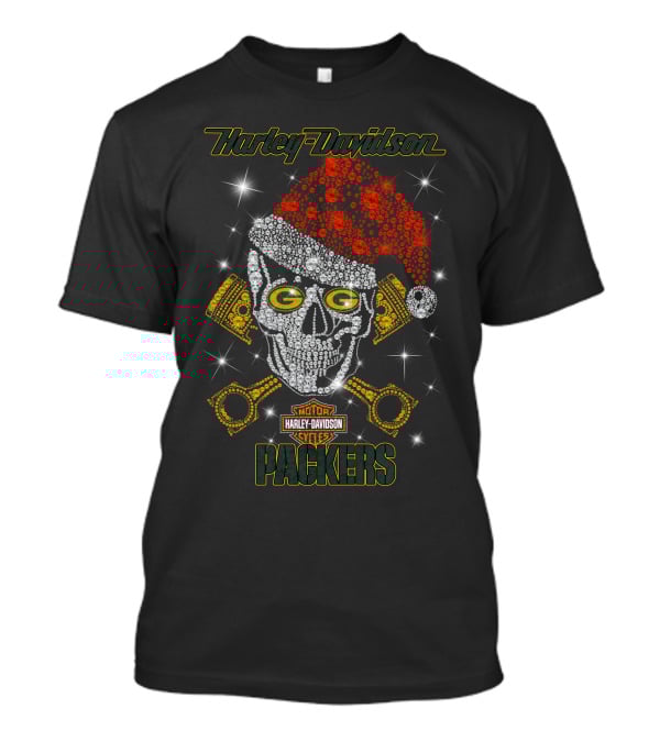 Harley Davidson Packers Skull Santa Hat Hd1026 Green Bay Packers T-Shirt