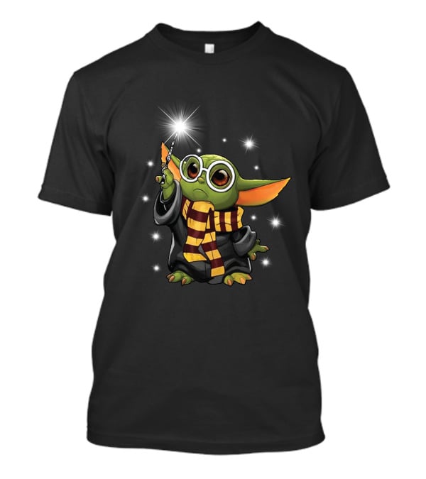 Wand Holding Grogu In Wizard Robe And Scarf With Glasses T-Shirt