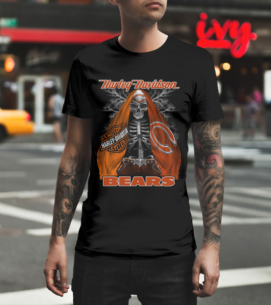 Harley Davidson Chicago Bears Skeleton Motorcycles T-Shirt