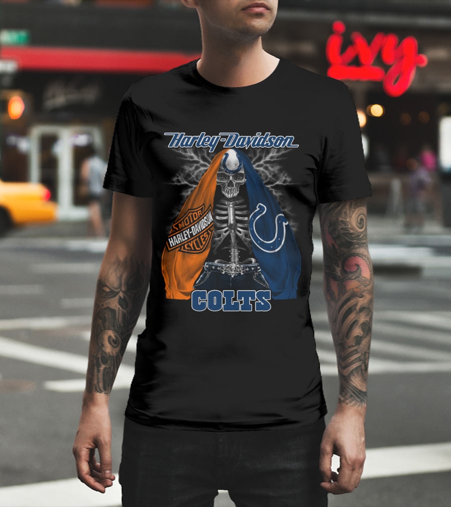 Harley Davidson Motorcycles Skull Indianapolis Colts T-Shirt