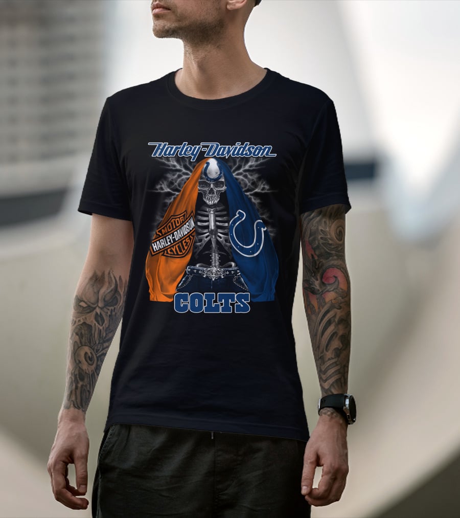 Harley Davidson Motorcycles Skull Indianapolis Colts T-Shirt