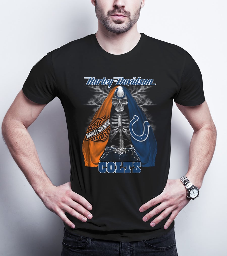 Harley Davidson Motorcycles Skull Indianapolis Colts T-Shirt