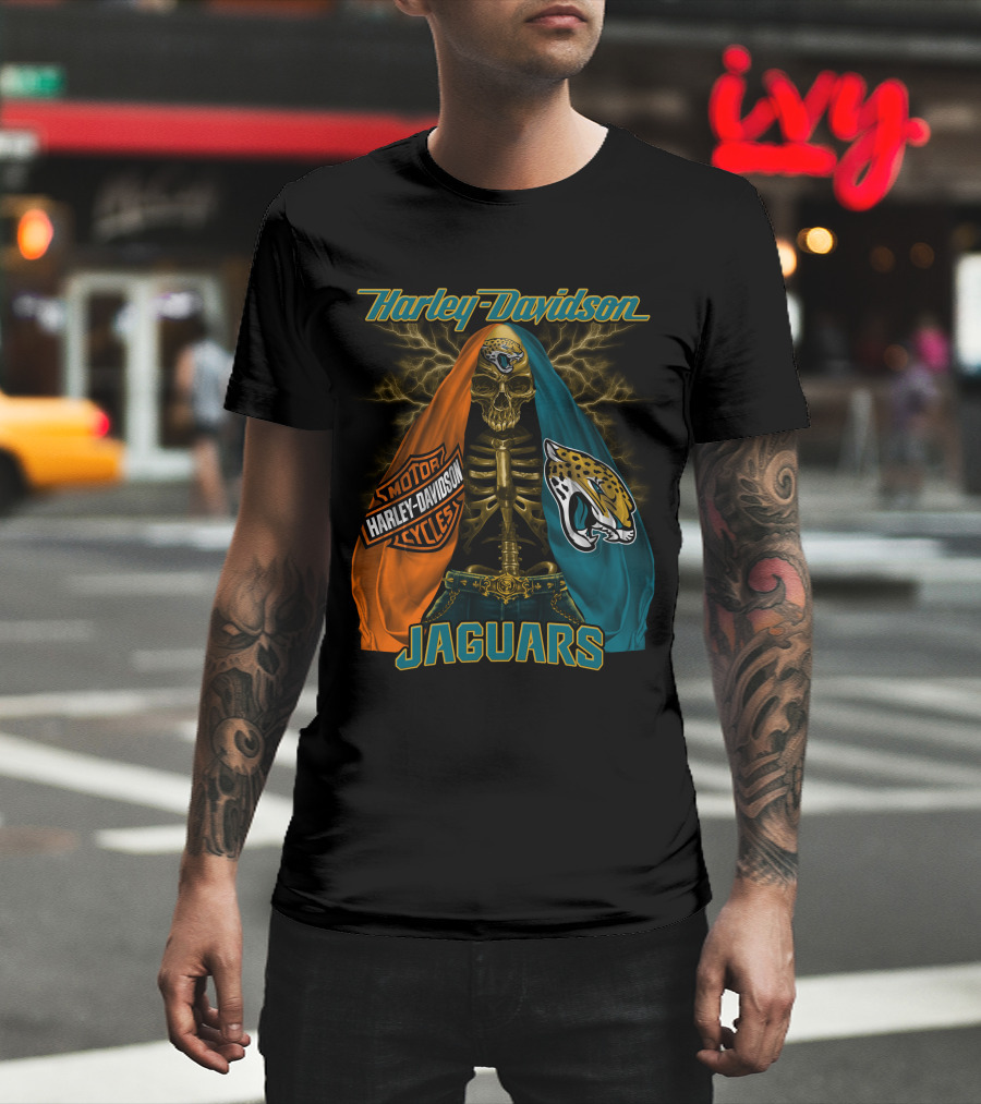 Harley Davidson Motorcycles Skull Jacksonville Jaguars T-Shirt