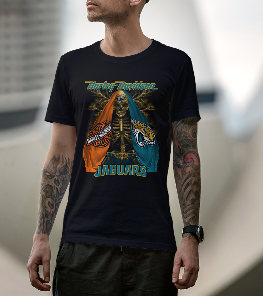 Harley Davidson Motorcycles Skull Jacksonville Jaguars T-Shirt