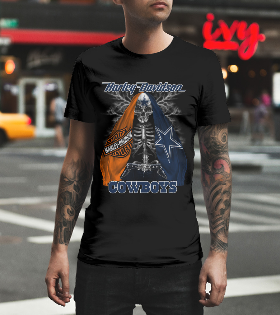 Harley Davidson Motorcycles Skeleton Dallas Cowboys T-Shirt
