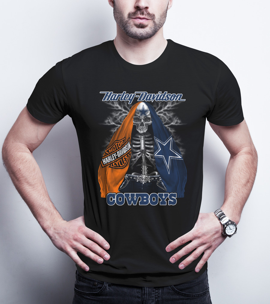 Harley Davidson Motorcycles Skeleton Dallas Cowboys T-Shirt