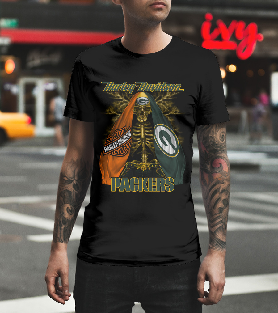 Harley Davidson Green Bay Packers Skeleton T-Shirt