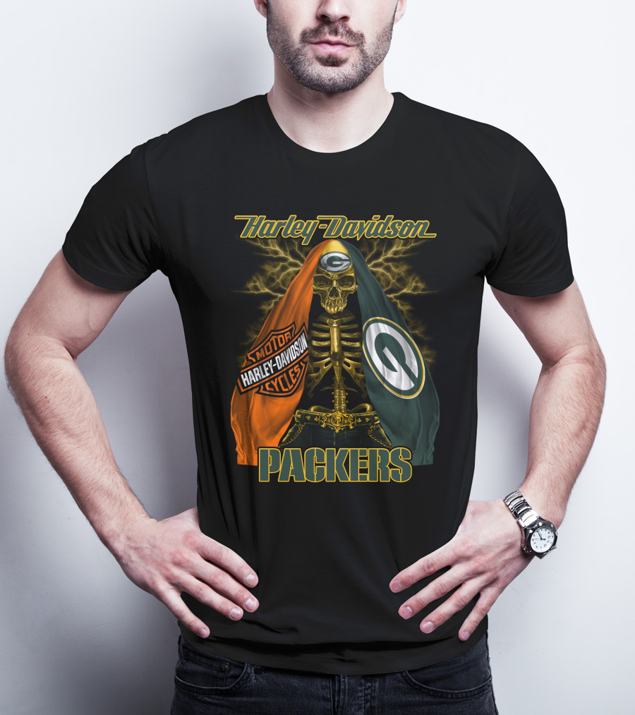 Harley Davidson Green Bay Packers Skeleton T-Shirt