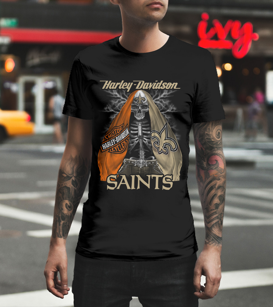 Harley Davidson Motorcycles New Orleans Saints T-Shirt