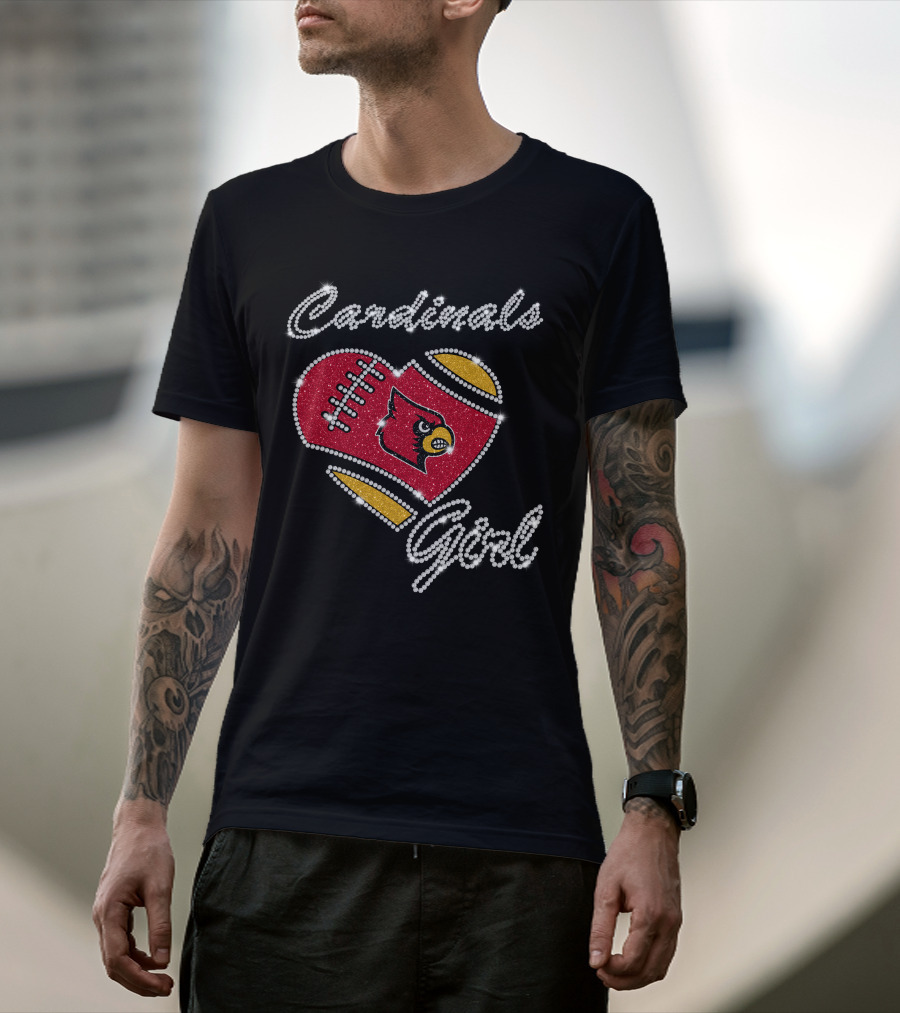 Cardinals Girl Louisville Football Heart Sparkle T-Shirt