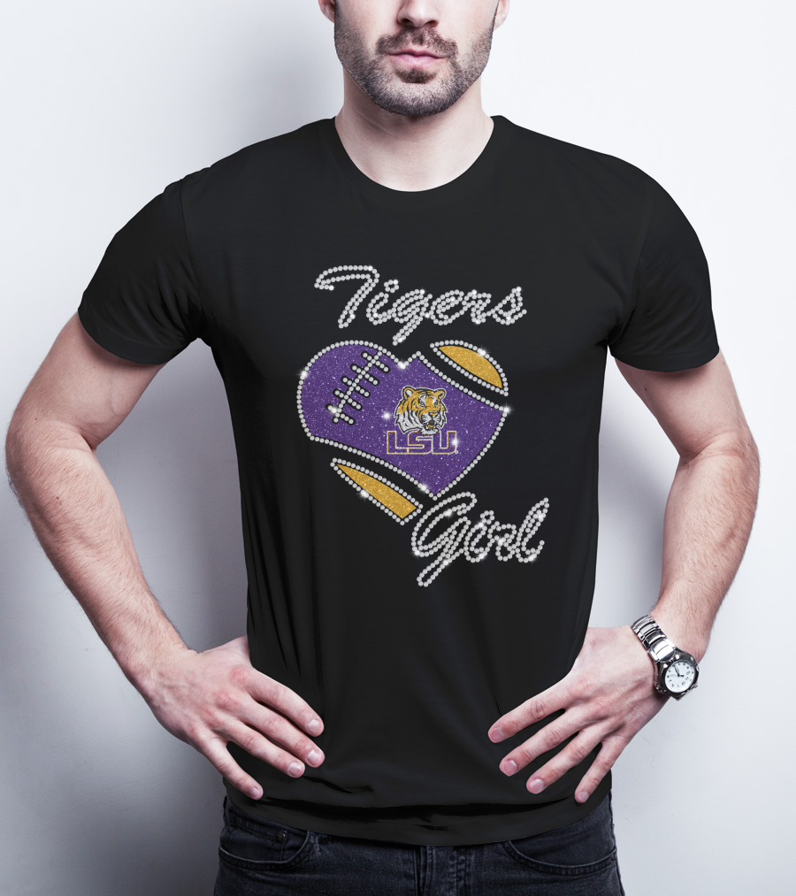 Tigers Girl Heart LSU Tigers Football Purple Gold T-Shirt