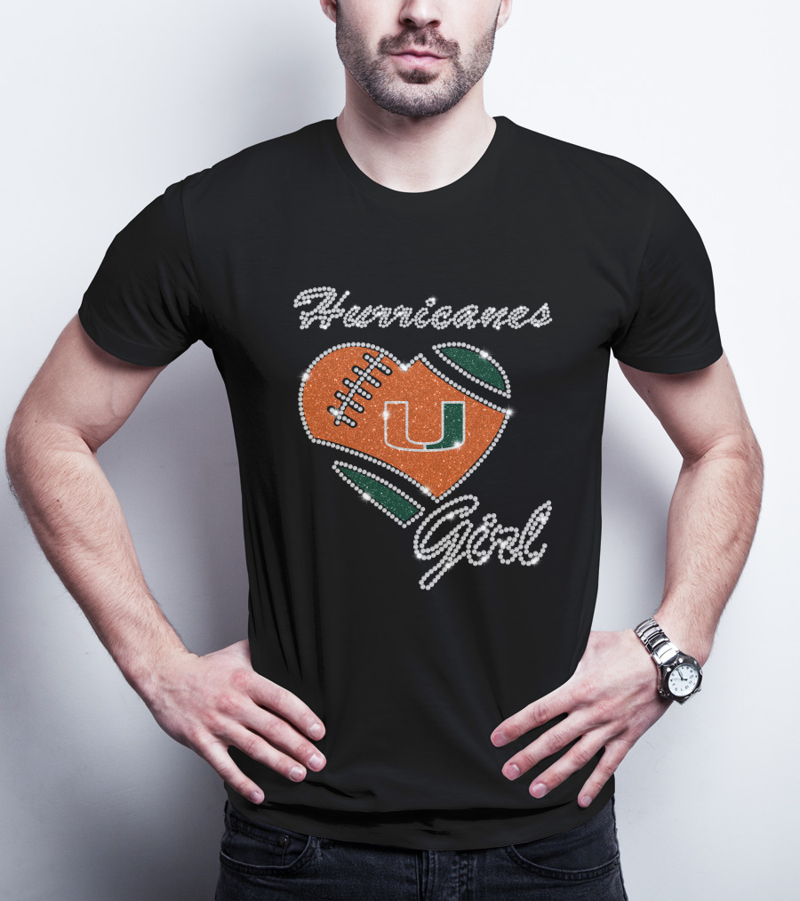 Hurricanes Girl Miami Hurricanes Heart Football U T-Shirt
