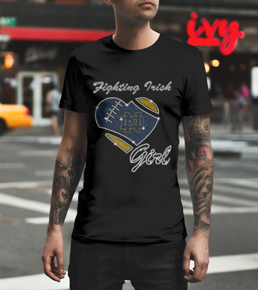 G1003 Notre Dame Fighting Irish Football Heart Girl T-Shirt