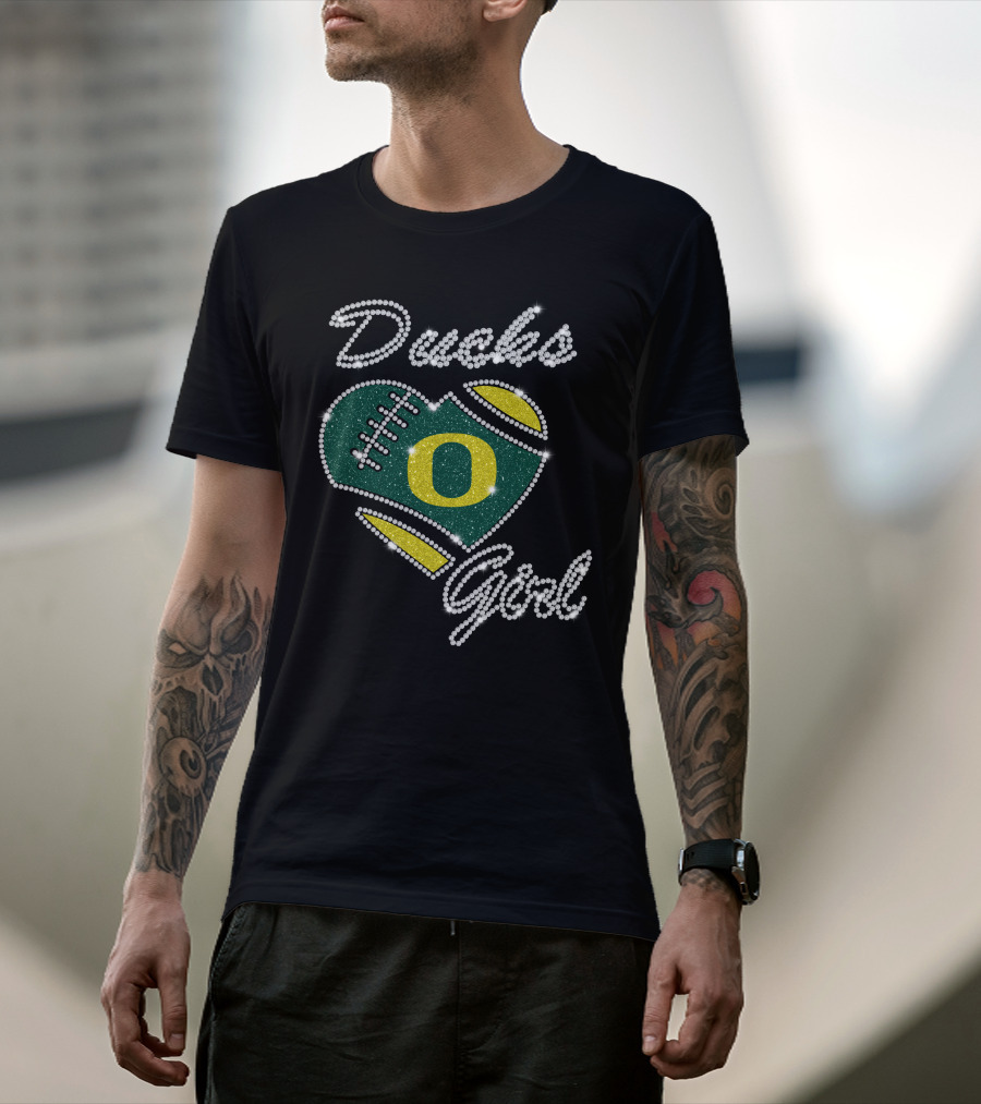 Oregon Ducks Girl Heart Football Sparkle T-Shirt