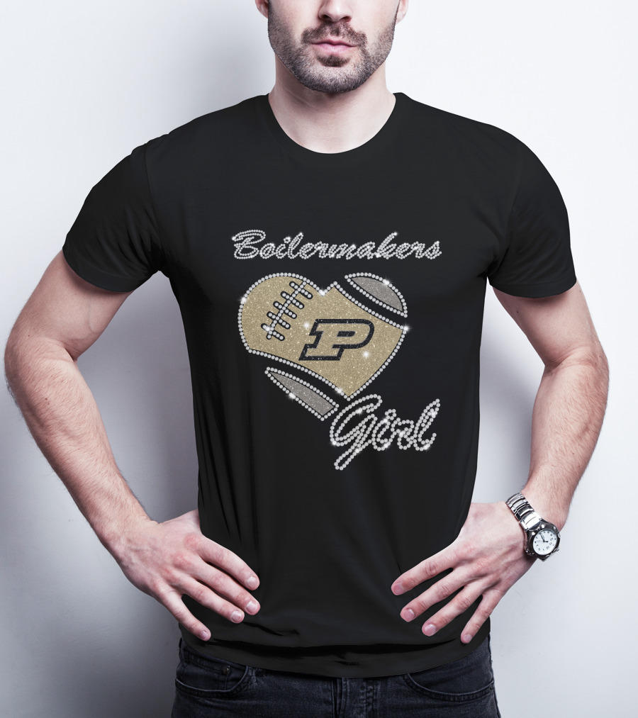 Boilermakers Girl Purdue Football Heart P Logo T-Shirt