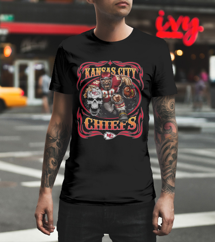 Kansas City Chiefs Skull Warrior Football Player T-Shirt