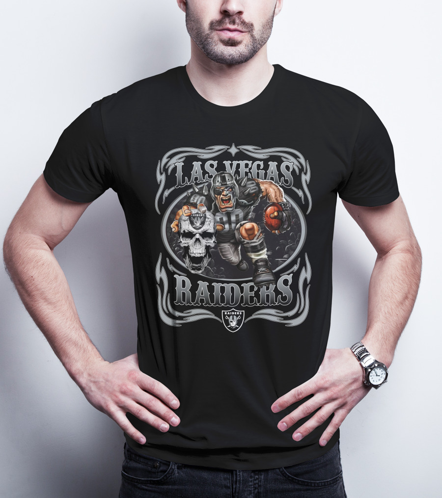 Las Vegas Raiders Skull And Player Charging With Football T-Shirt