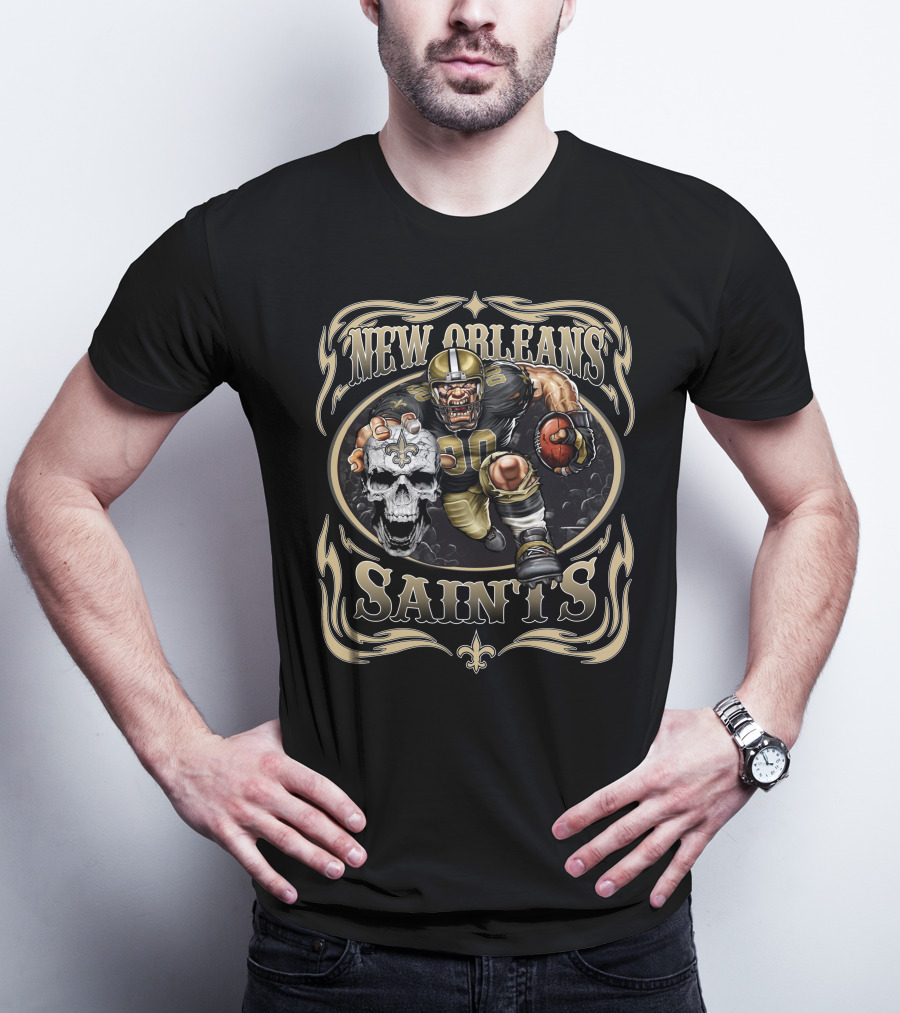 New Orleans Saints Football Skull And Player T-Shirt