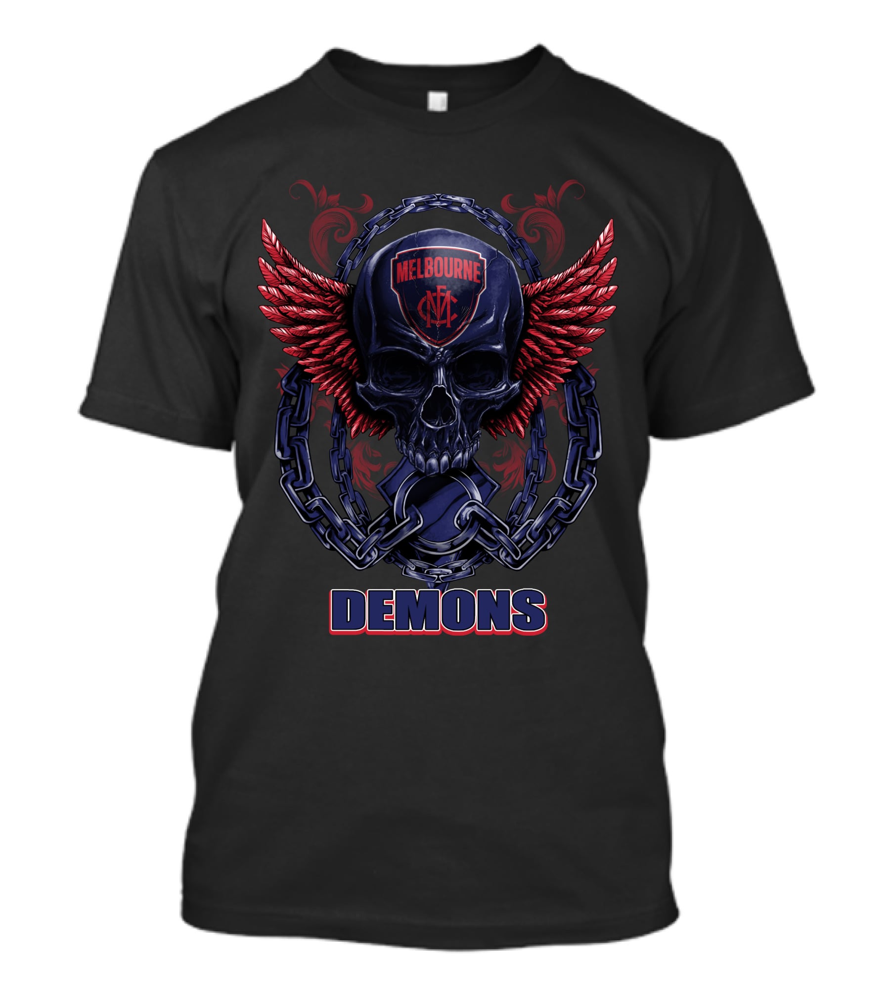Melbourne Demons Skull With Red Wings And Chain T-Shirt