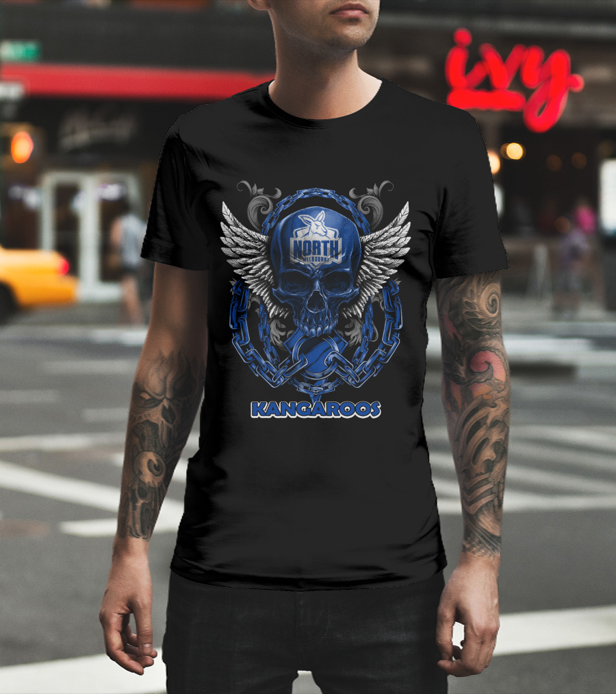 North Melbourne Kangaroos Skull With Wings And Chains T-Shirt