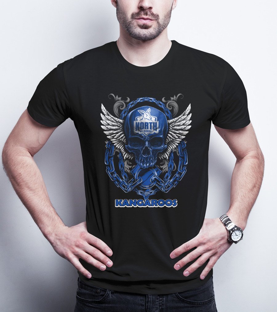 North Melbourne Kangaroos Skull With Wings And Chains T-Shirt