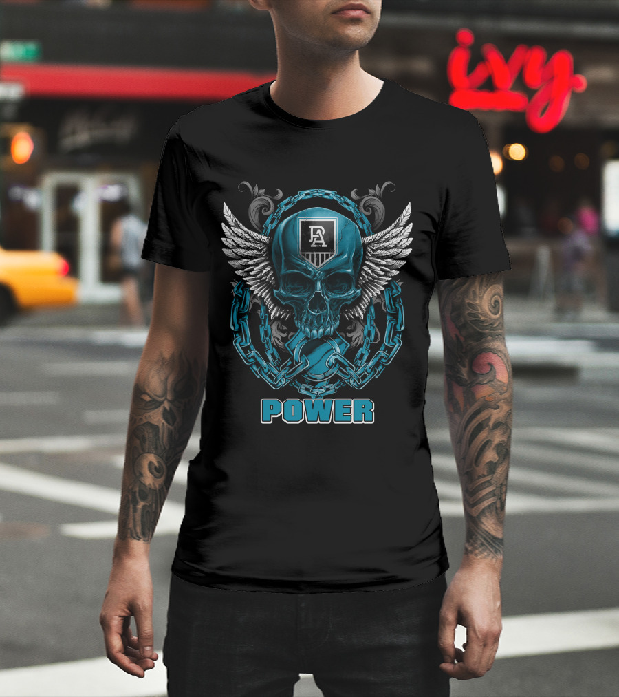 Port Adelaide Power Skull With Chains And Wings T-Shirt
