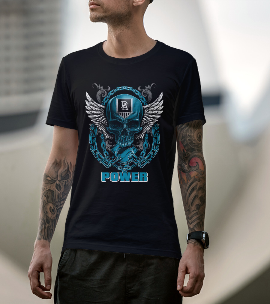 Port Adelaide Power Skull With Chains And Wings T-Shirt