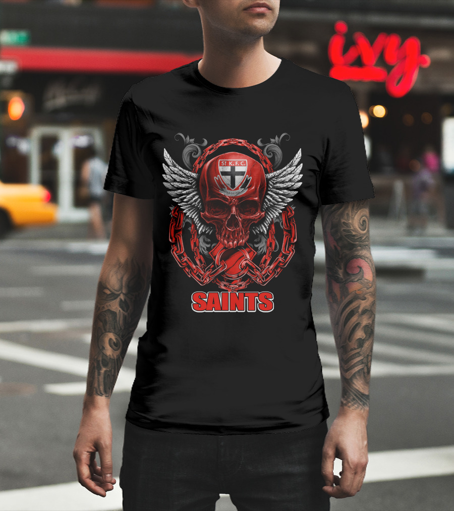 ST Kilda Saints SKFC Skull Wings And Chains T-Shirt