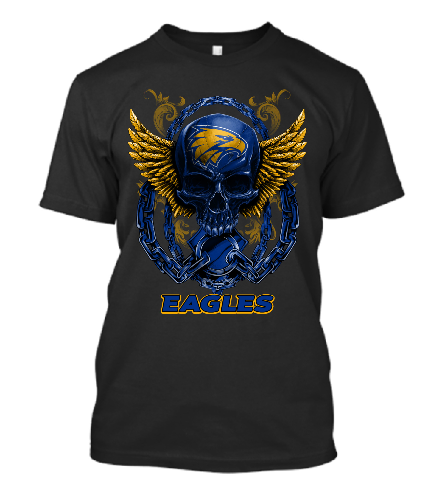 West Coast Eagles Skull With Chains And Wings T-Shirt