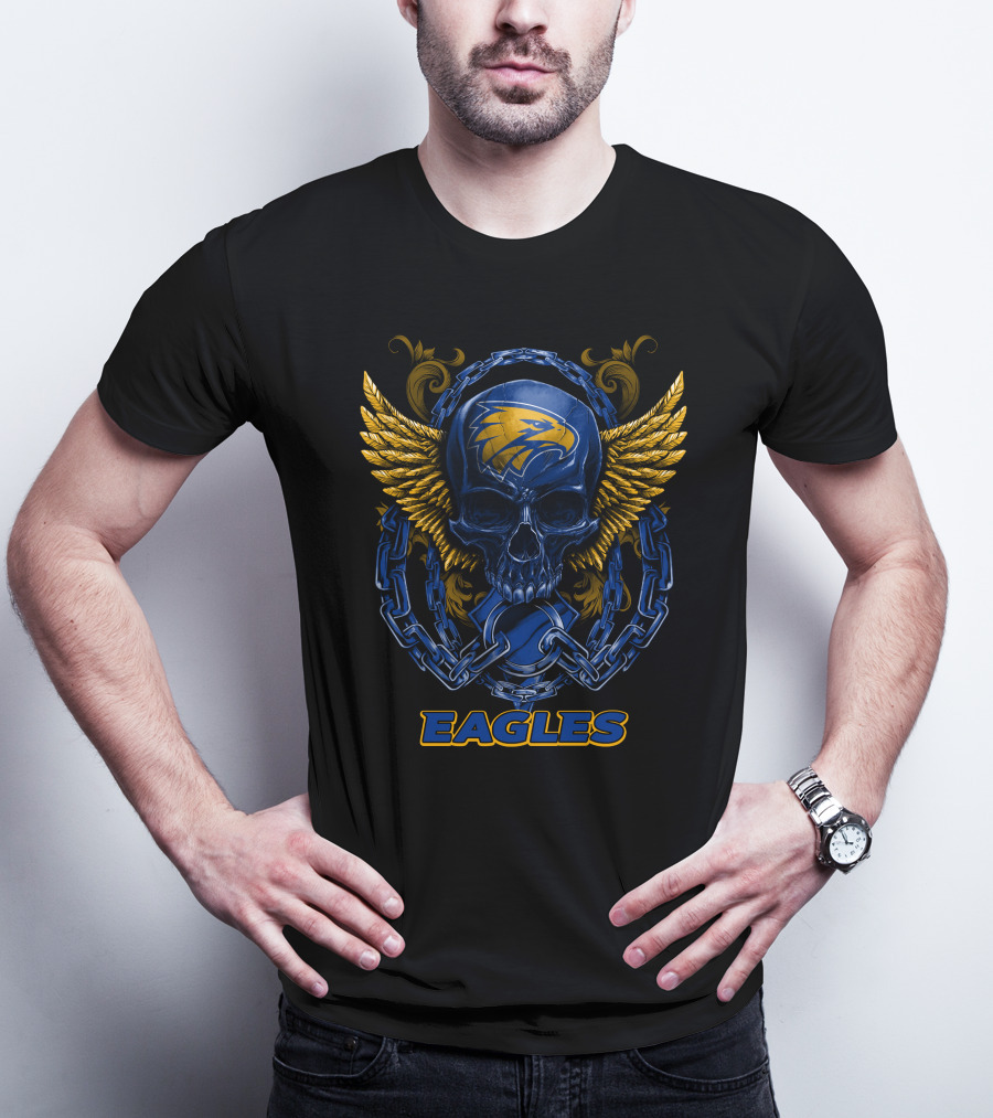 West Coast Eagles Skull With Chains And Wings T-Shirt