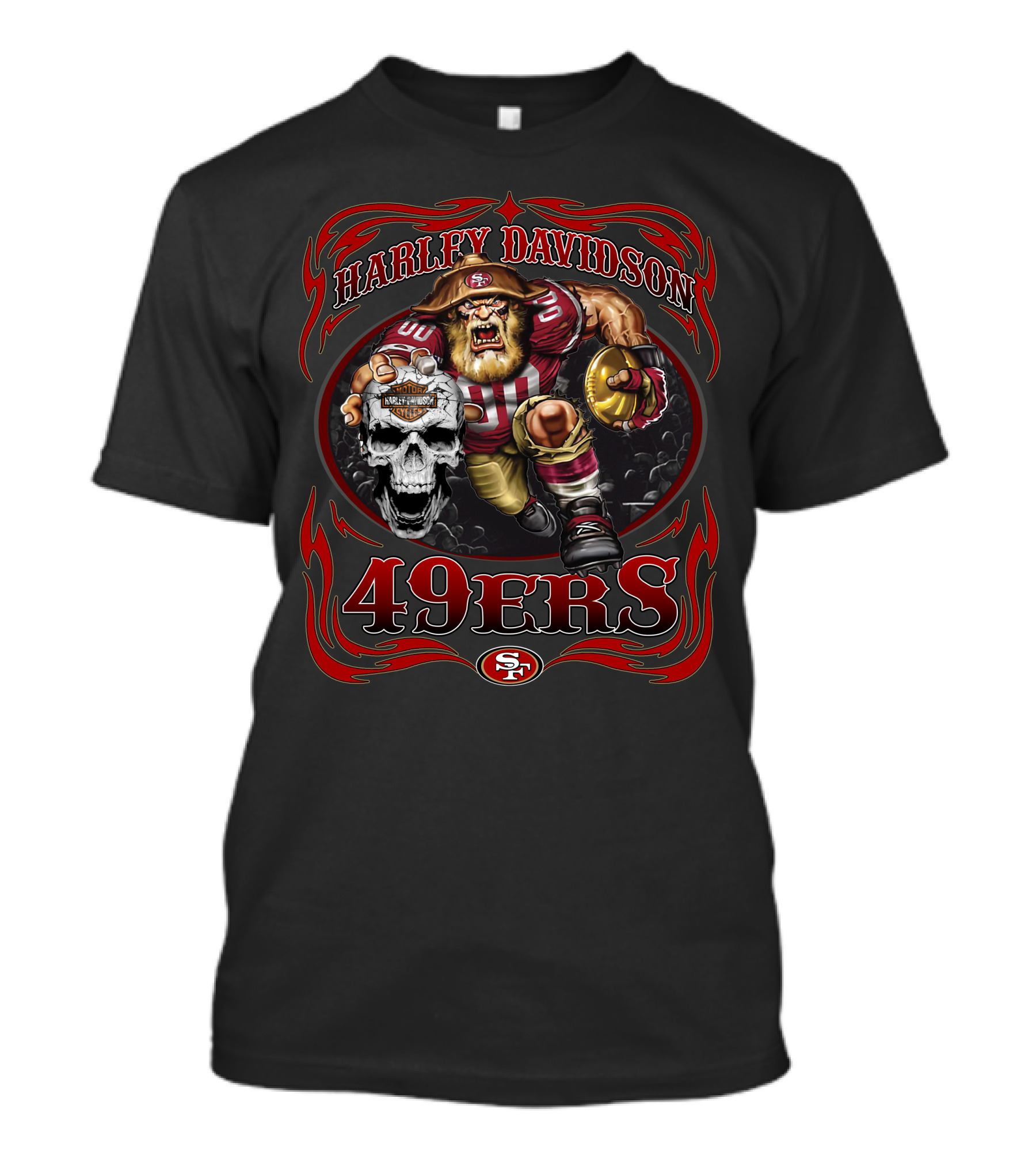 Harley Davidson 49ers San Francisco Nfl Football Player Skull T-Shirt