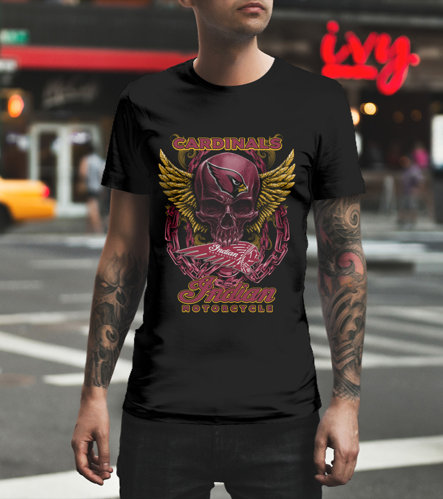 Cardinals Indian Motorcycle Skull Wings T-Shirt
