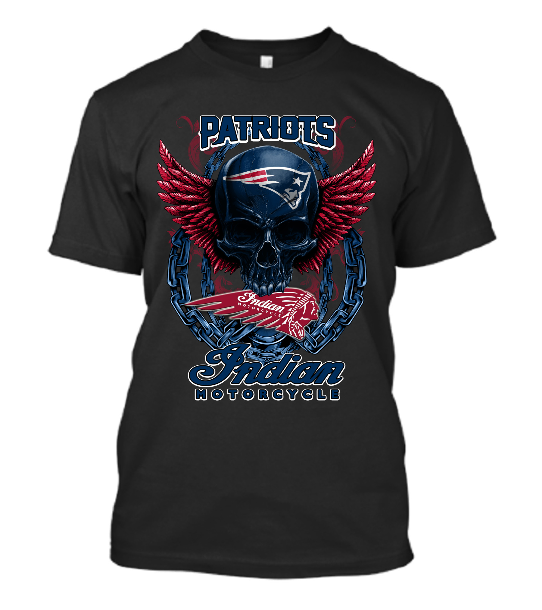 Patriots Skull With Indian Motorcycle Wings And Chains T-Shirt