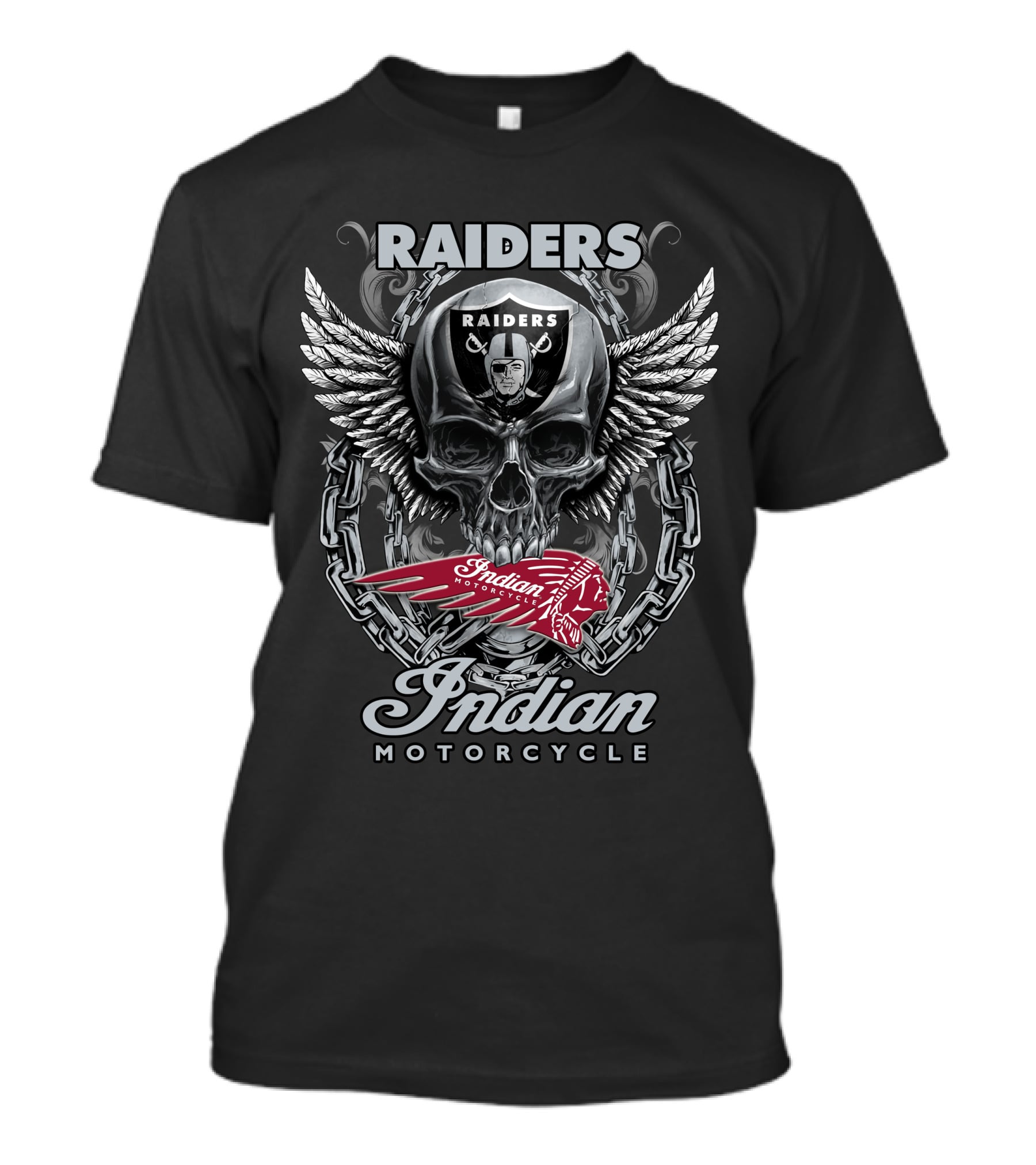 Raiders Indian Motorcycle Skull Wings Chain T-Shirt