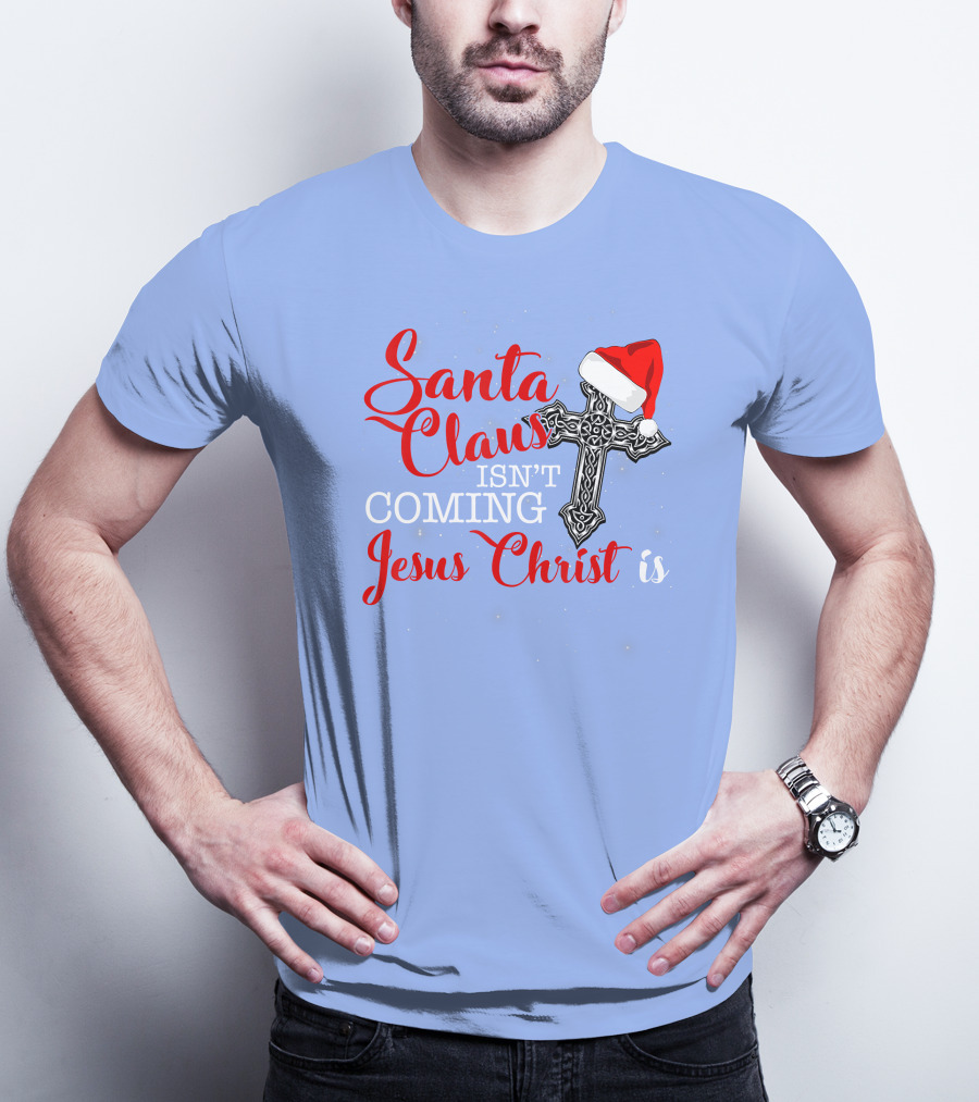 Santa Claus Jesus Christ Cross Christmas Hat T-Shirt